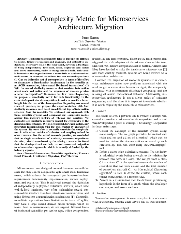 (PDF) A Complexity Metric for Microservices Architecture Migration