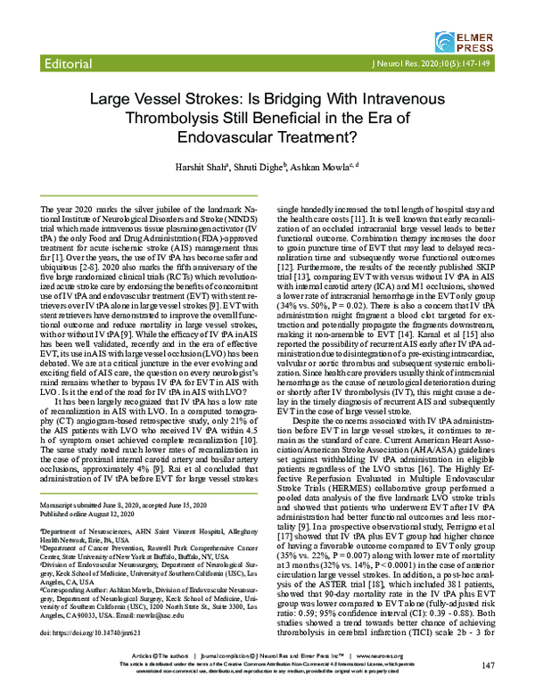 (PDF) Large Vessel Strokes: Is Bridging With Intravenous Thrombolysis ...