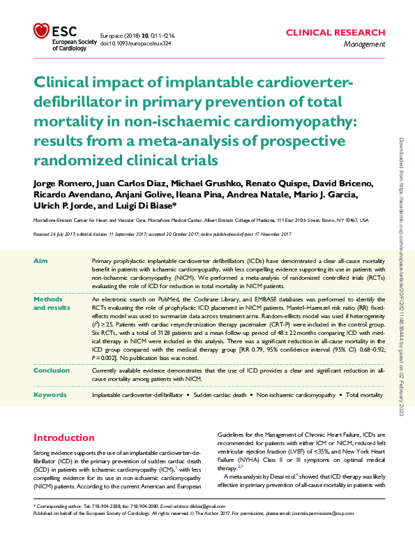 (PDF) Clinical impact of implantable cardioverter-defibrillator in primary prevention of total ...