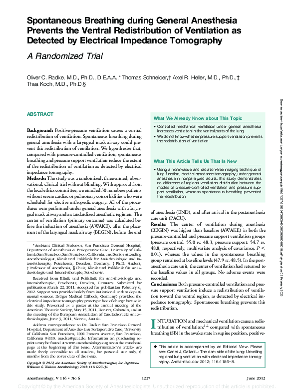 (PDF) Spontaneous Breathing during General Anesthesia Prevents the ...