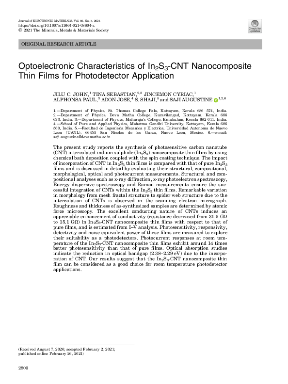 (PDF) Optoelectronic Characteristics of In2S3-CNT Nanocomposite Thin ...