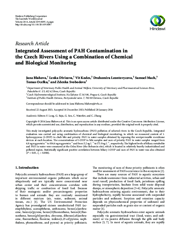 (PDF) Integrated Assessment of PAH Contamination in the Czech Rivers ...