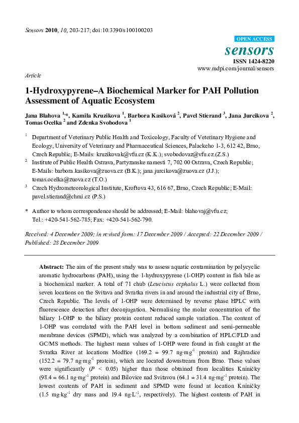 (PDF) 1-Hydroxypyrene–A Biochemical Marker for PAH Pollution Assessment ...