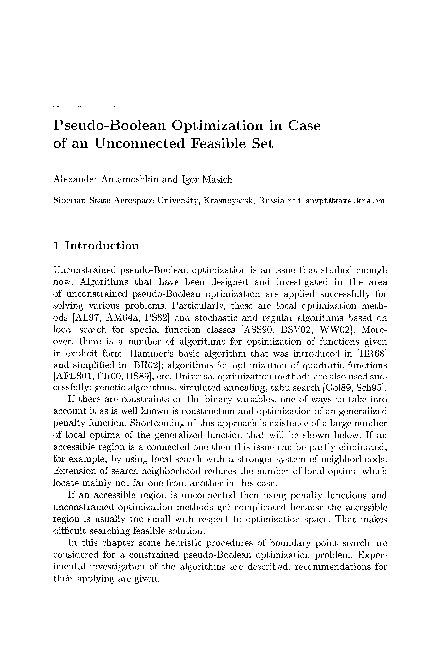 (PDF) Pseudo-Boolean Optimization in Case of an Unconnected Feasible Set