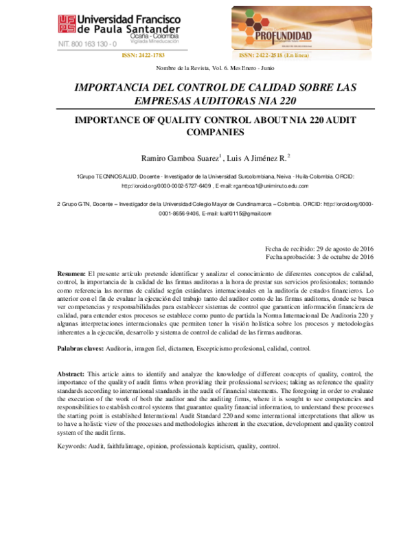(PDF) Importancia del control de calidad sobre las empresas auditoras ...