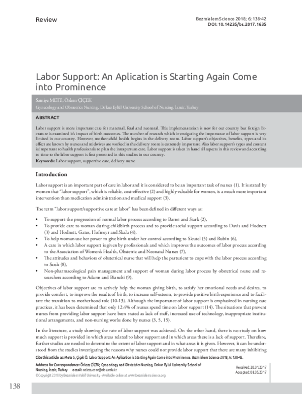 (PDF) Labor Support: An Aplication is Starting Again Come into Prominence