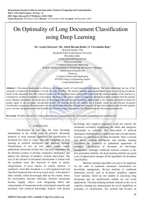 (PDF) On Optimality of Long Document Classification using Deep Learning