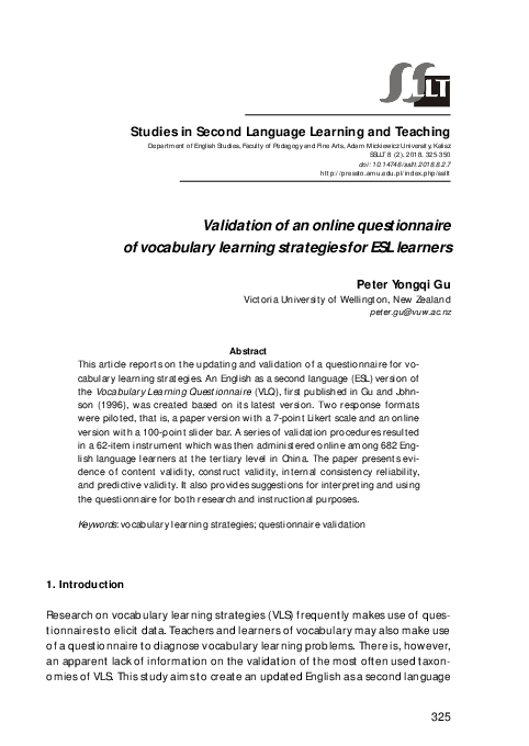 (PDF) Validation of an online questionnaire of vocabulary learning ...