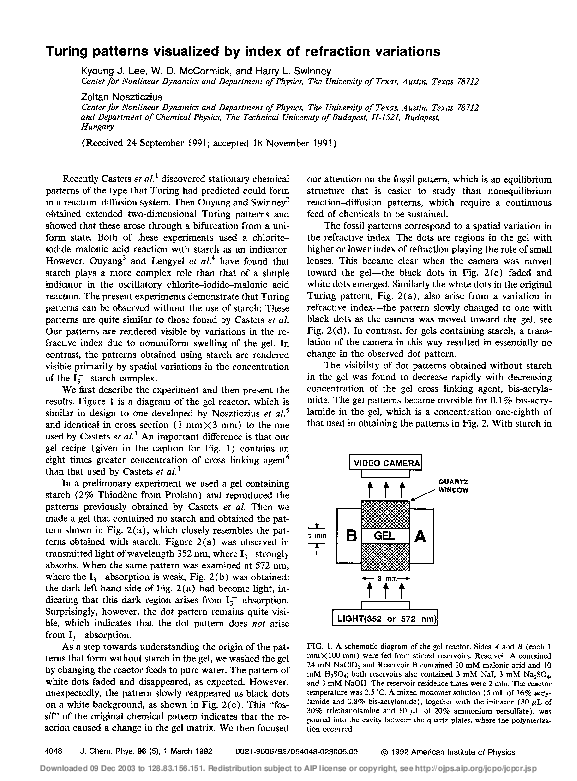 (PDF) Turing patterns visualized by index of refraction variations