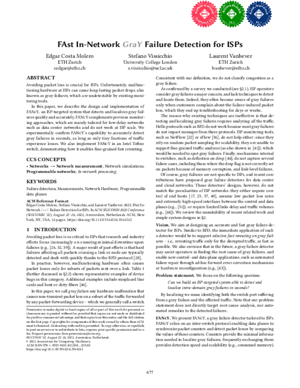 (PDF) FAst in-network GraY failure detection for ISPs