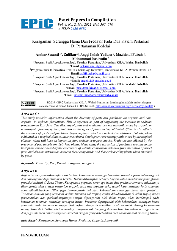 (PDF) Keragaman Serangga Hama Dan Predator Pada Dua Sistem Pertanian Di Pertanaman Kedelai
