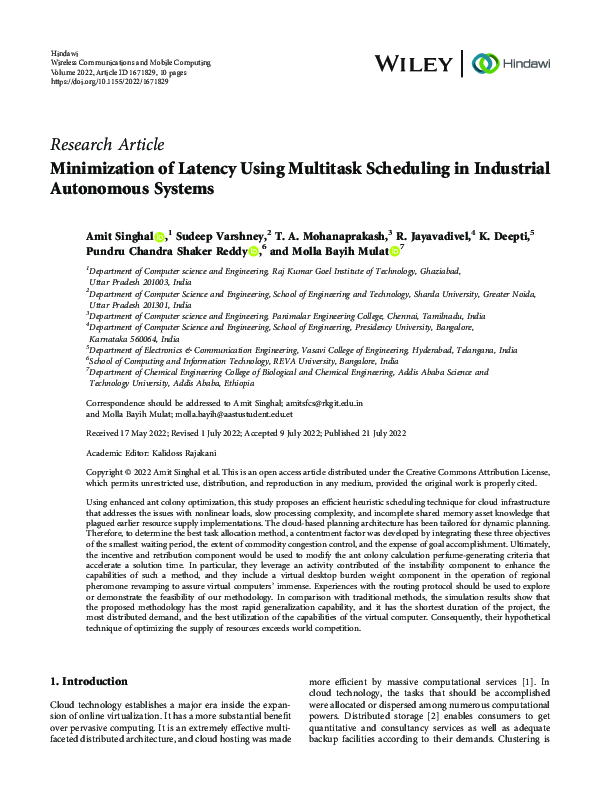 Pdf Minimization Of Latency Using Multitask Scheduling In Industrial Autonomous Systems