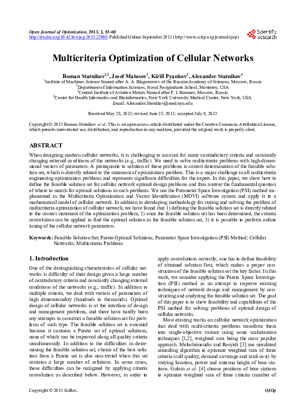 (PDF) Multicriteria Optimization of Cellular Networks