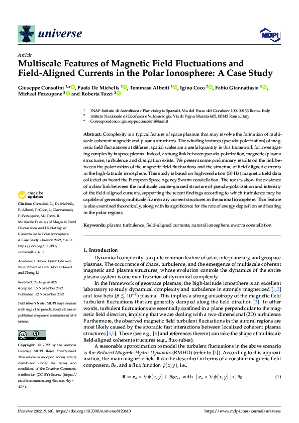 (PDF) Multiscale Features of Magnetic Field Fluctuations and Field-Aligned Currents in the Polar ...