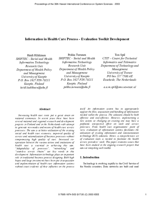 (PDF) Information in health care process - evaluation toolkit development