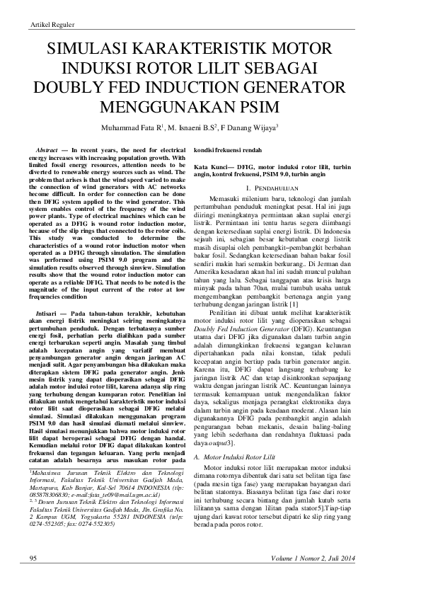 (PDF) Simulasi Karakteristik Motor Induksi Rotor Lilit Sebagai Doubly Fed Induction Generator ...