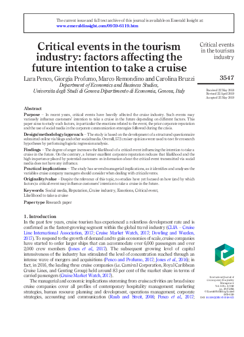 (PDF) Critical events in the tourism industry: factors affecting the ...