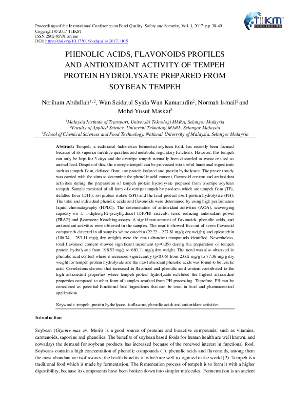 (PDF) Phenolic Acids, Flavonoids Profiles and Antioxidant Activity of Tempeh Protein Hydrolysate ...
