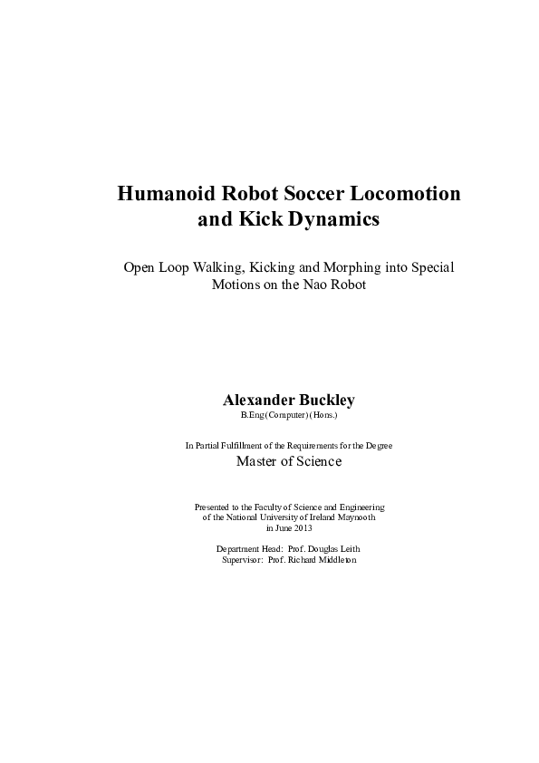 (PDF) Humanoid Robot Soccer Locomotion and Kick Dynamics