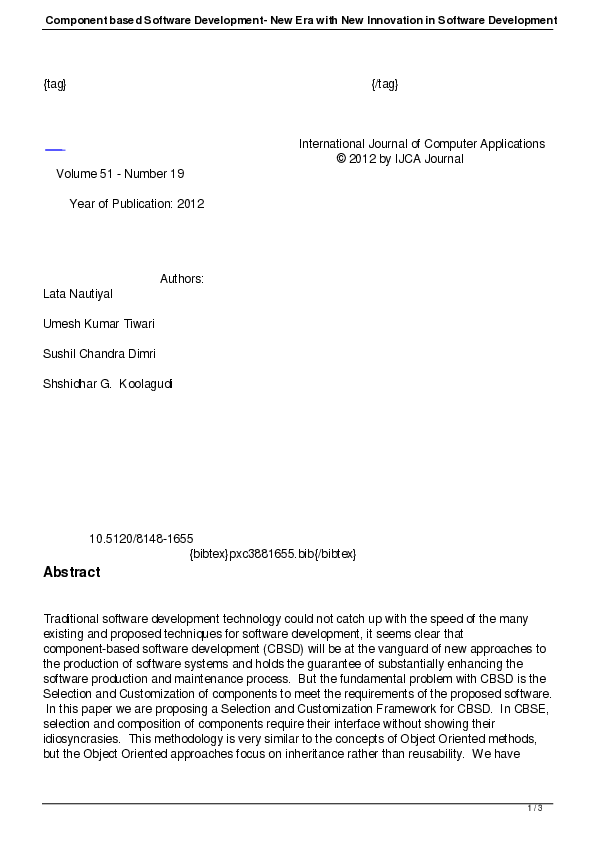 (PDF) Component based Software Development- New Era with New Innovation ...