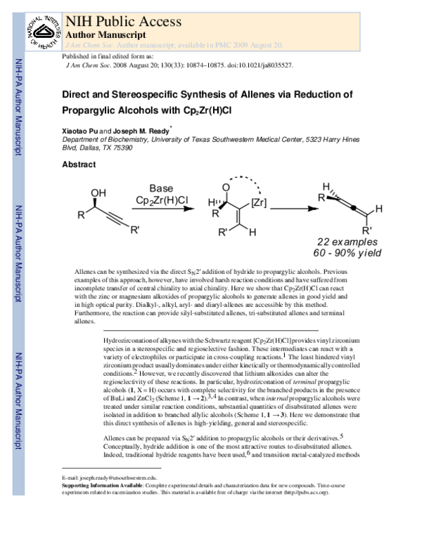 (PDF) Direct and Stereospecific Synthesis of Allenes via Reduction of ...
