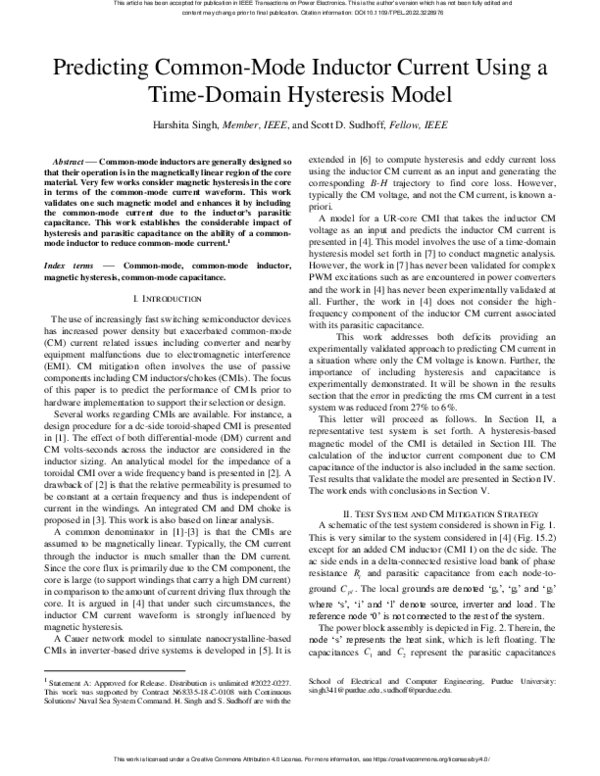 (PDF) Predicting Common-Mode Inductor Current Using a Time-Domain ...
