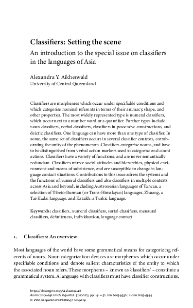 (PDF) Classifiers: Setting the scene An introduction to the special issue on classifiers in the ...