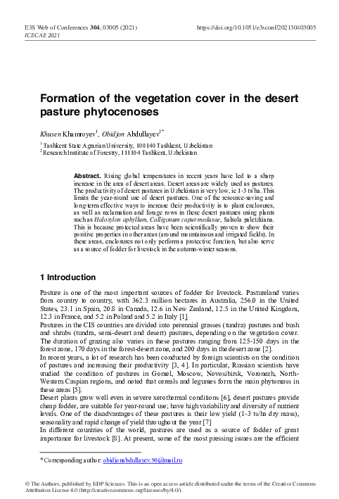 (PDF) Formation of the vegetation cover in the desert pasture phytocenoses
