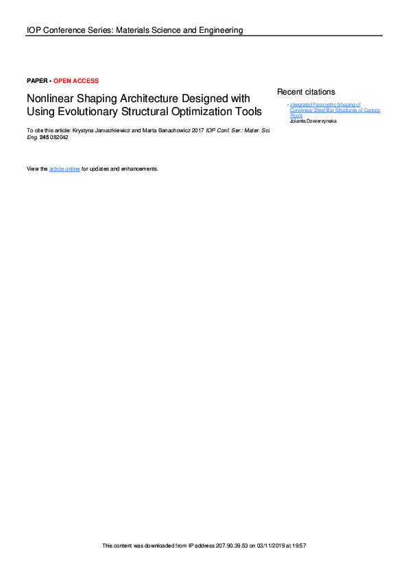 Pdf Nonlinear Shaping Architecture Designed With Using Evolutionary Structural Optimization Tools