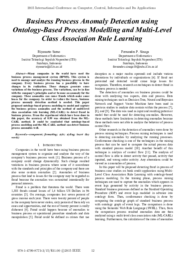 Pdf Business Process Anomaly Detection Using Ontology Based Process Modelling And Multi Level