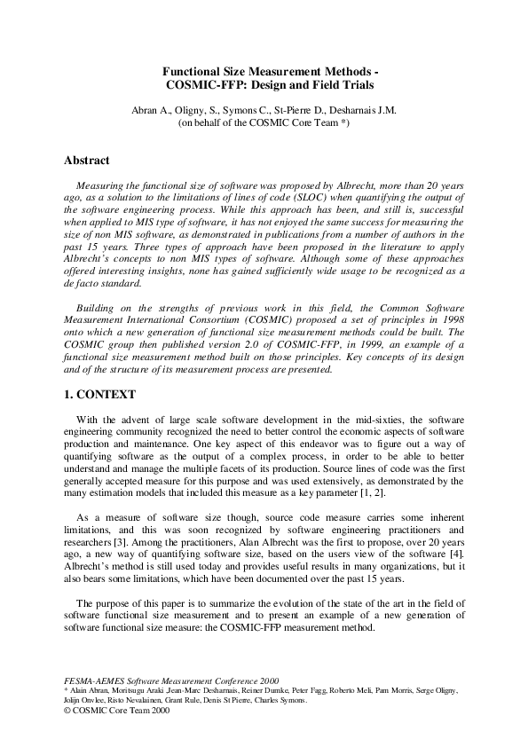 (PDF) Functional size measurement methods: COSMIC-FFP: design and field trials