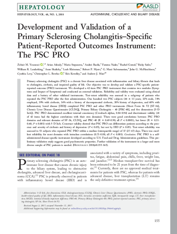 (PDF) Development and Validation of a Primary Sclerosing Cholangitis-Specific Patient-Reported ...