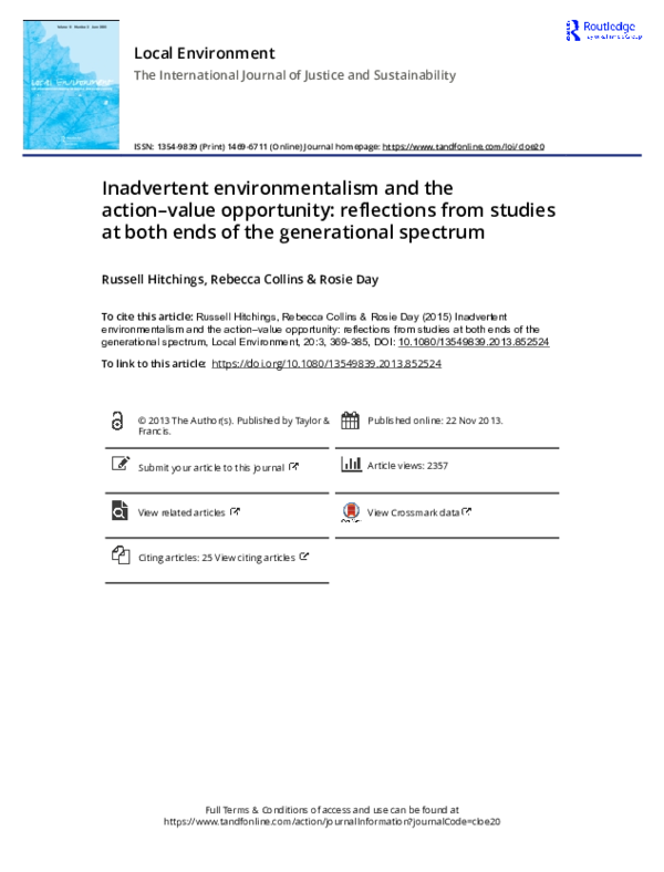 (PDF) Inadvertent environmentalism and the action–value opportunity ...