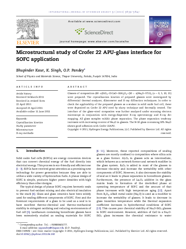 (PDF) Microstructural study of Crofer 22 APU-glass interface for SOFC ...