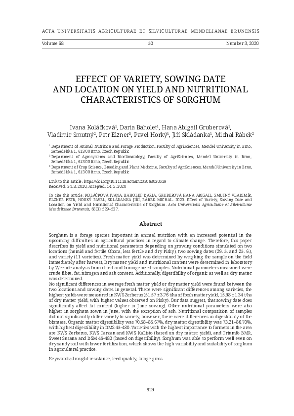 Pdf Effect Of Variety Sowing Date And Location On Yield And Nutritional Characteristics Of