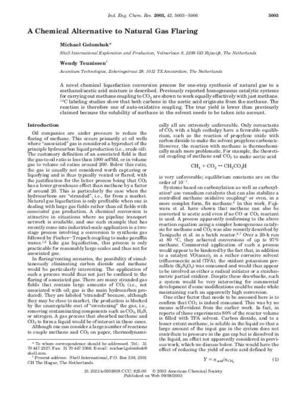 (PDF) A Chemical Alternative to Natural Gas Flaring
