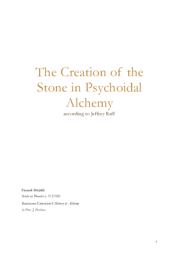 (PDF) The Creation of the Stone in Psychoidal Alchemy according to ...