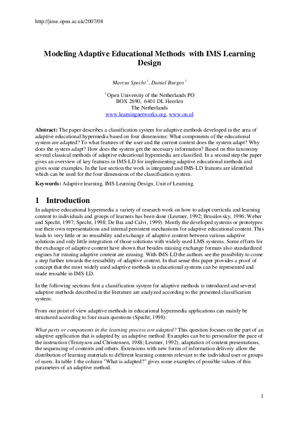 (PDF) Modeling Adaptive Educational Methods with IMS Learning Design