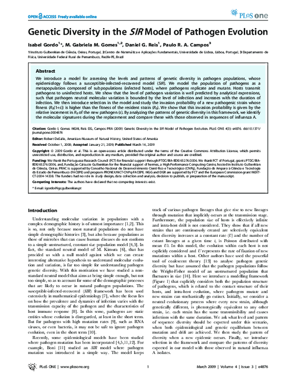 (PDF) Genetic Diversity in the SIR Model of Pathogen Evolution