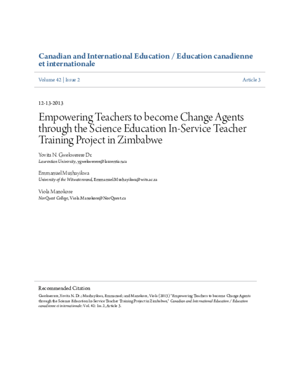 (PDF) Empowering Teachers to become Change Agents through the Science Education In-Service ...