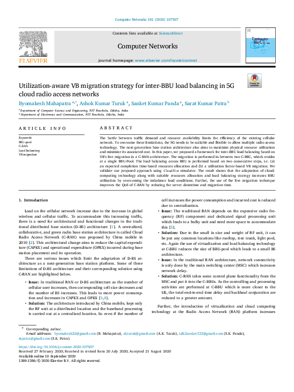 (PDF) Utilization-aware VB migration strategy for inter-BBU load balancing in 5G cloud radio ...