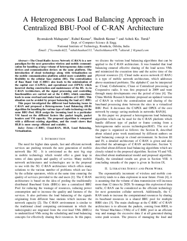 (PDF) A Heterogeneous Load Balancing Approach in Centralized BBU-Pool ...
