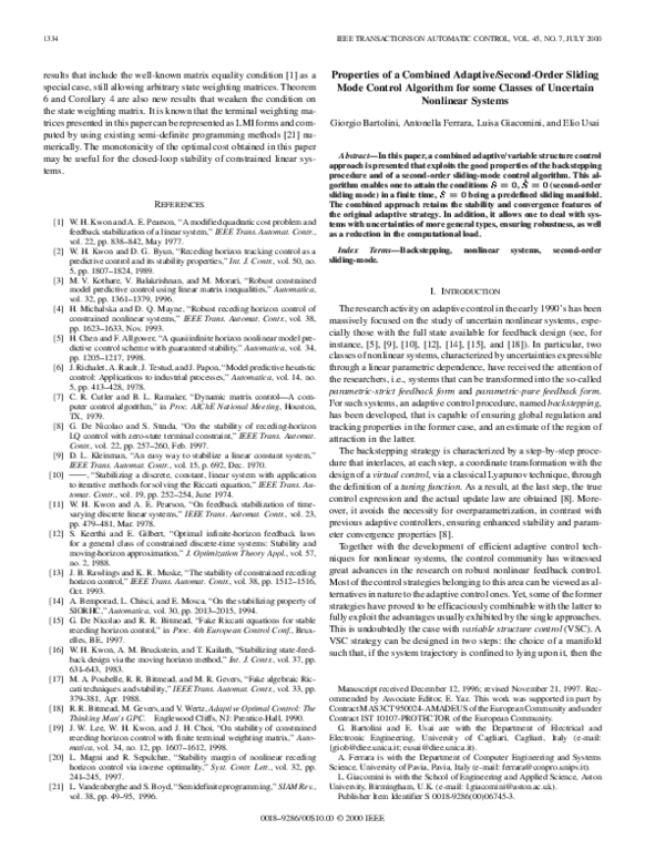 Pdf Properties Of A Combined Adaptivesecond Order Sliding Mode Control Algorithm For Some 