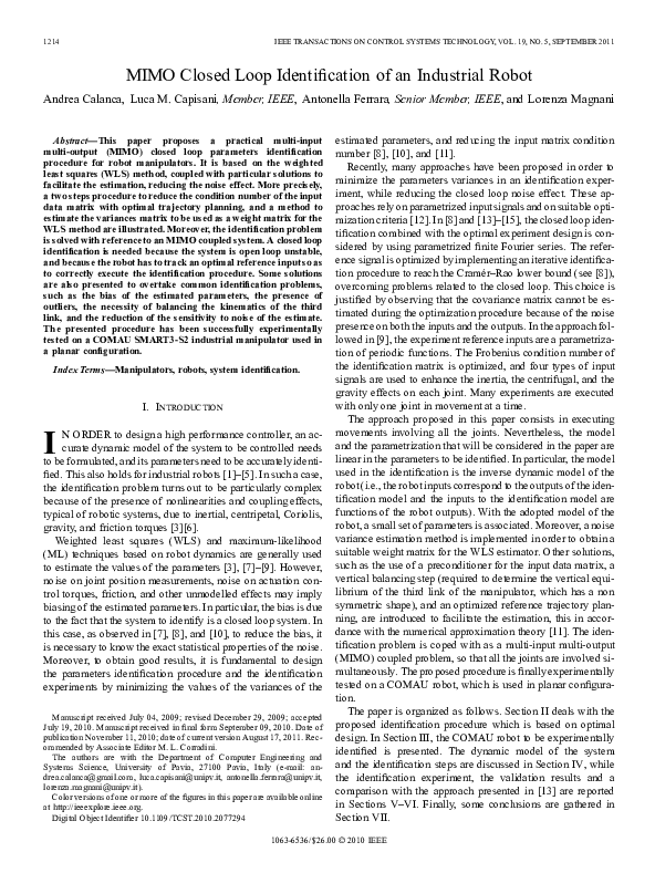 (PDF) MIMO Closed Loop Identification of an Industrial Robot