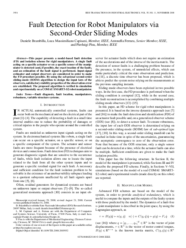 Pdf Second Order Sliding Mode Fault Detection In Robot Manipulators