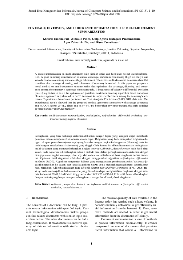 (PDF) Coverage, Diversity, and Coherence Optimization for Multi-Document Summarization