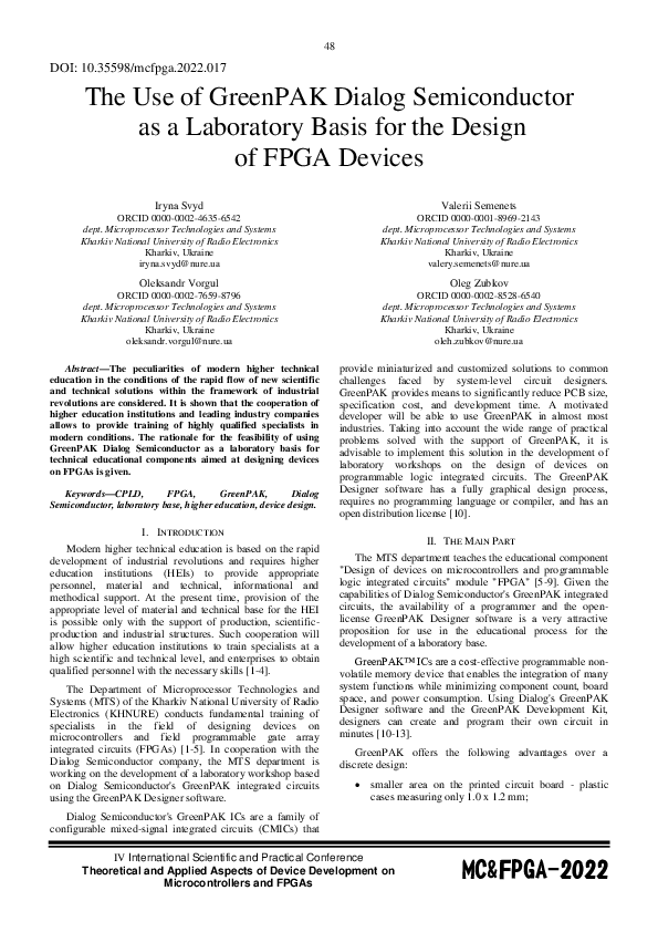 (PDF) The Use of Greenpak Dialog Semiconductor as a Laboratory Basis ...