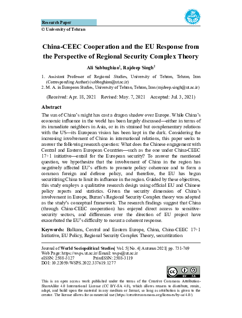 (PDF) China-CEEC Cooperation and the EU Response from the Perspective ...