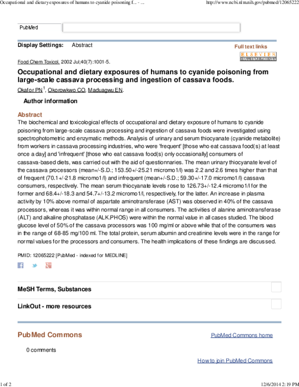 (PDF) Occupational and dietary exposures of humans to cyanide poisoning ...