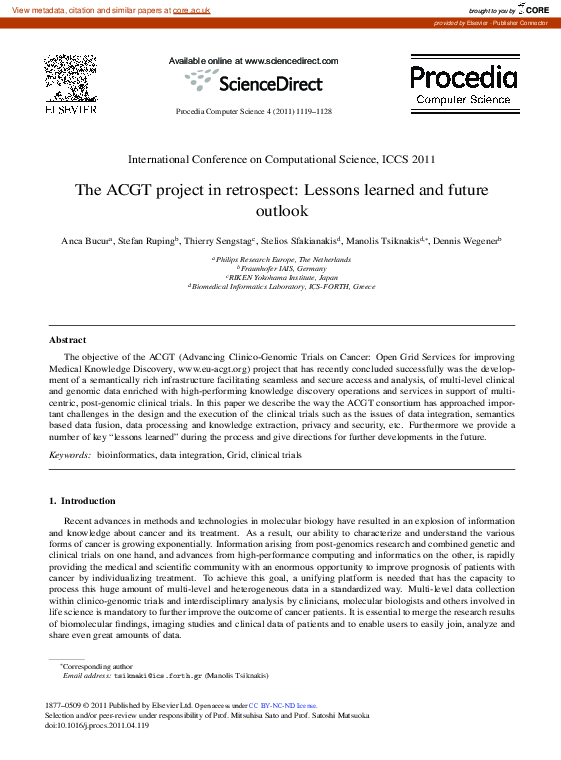 (PDF) The ACGT project in retrospect: Lessons learned and future outlook